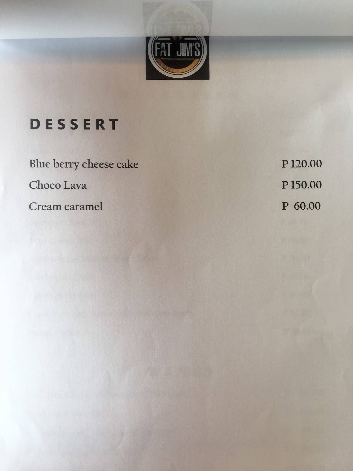 Menu at Fat Jim's Steak House steakhouse, Mandaue City