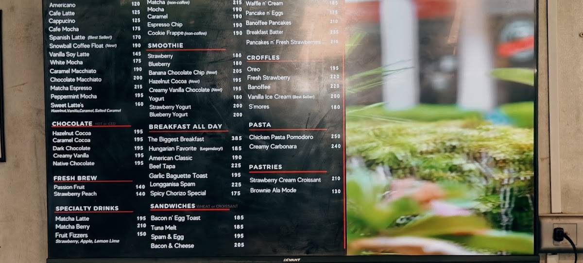 Menu at Red's Cafe, Cebu City