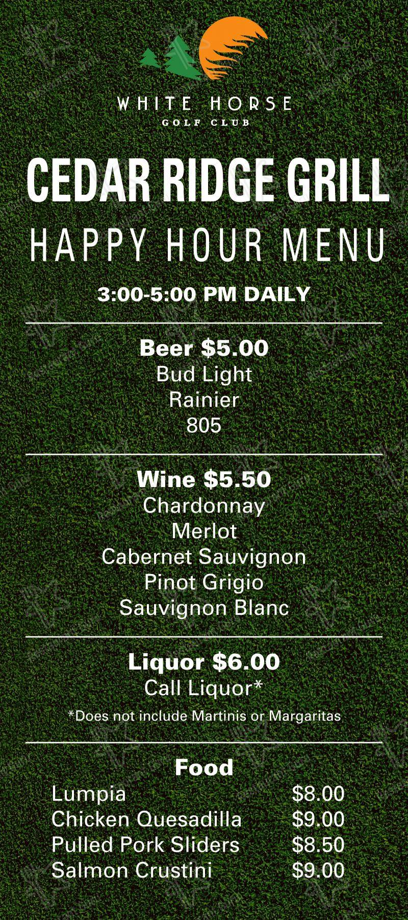 Menu at Cedar Ridge Grill Restaurant, Kingston