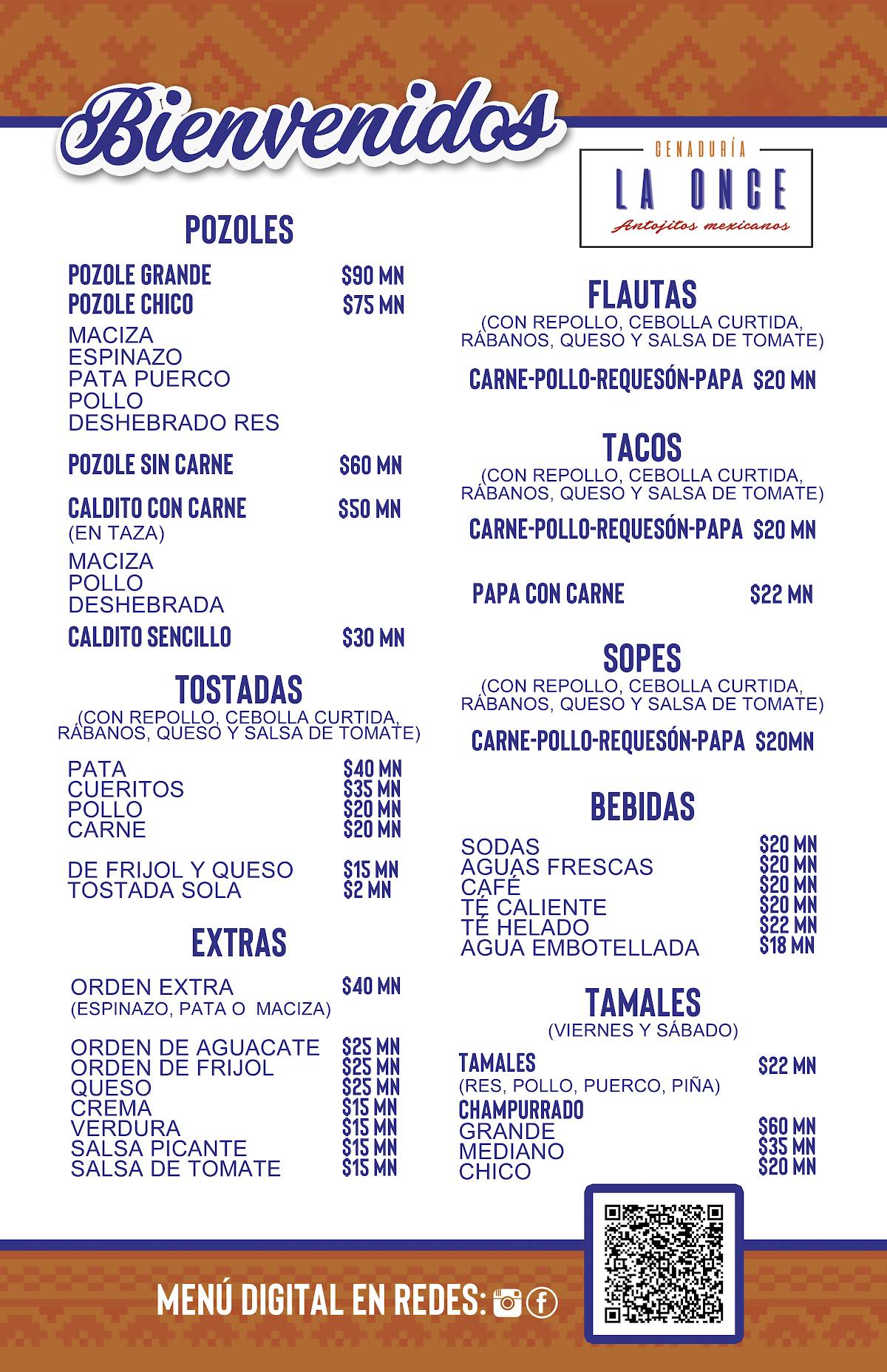 Carta del restaurante CENADURIA LA ONCE, Tijuana