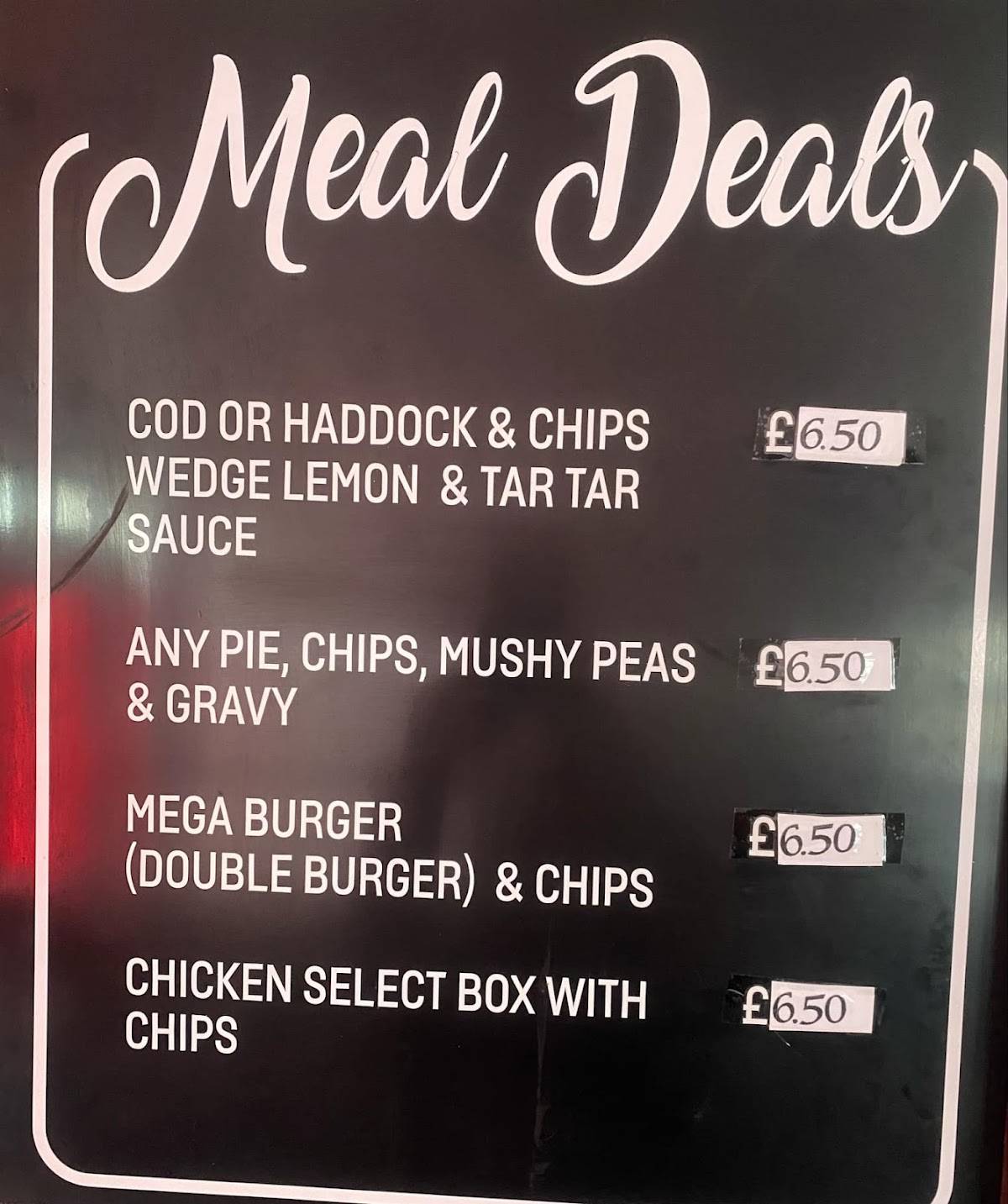 Menu at Central Chippy restaurant, Northwich