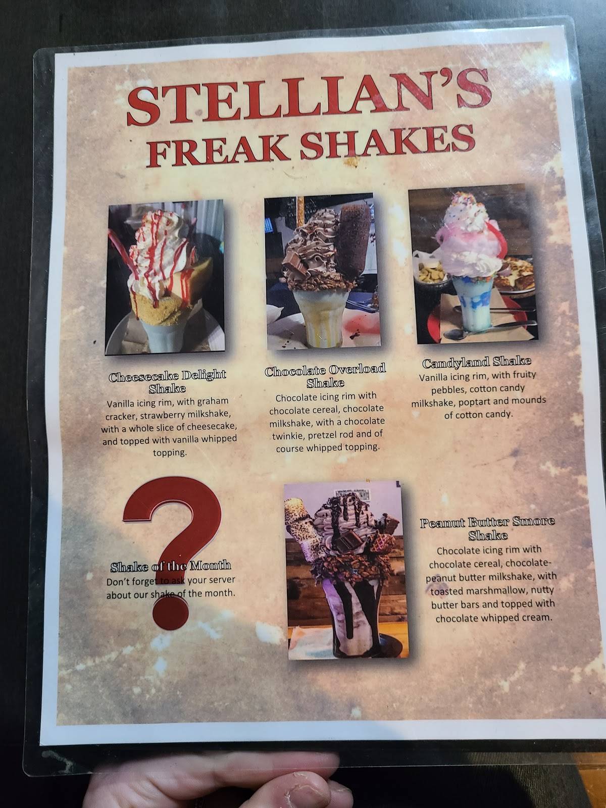 Menu at Stellian's restaurant, Central City