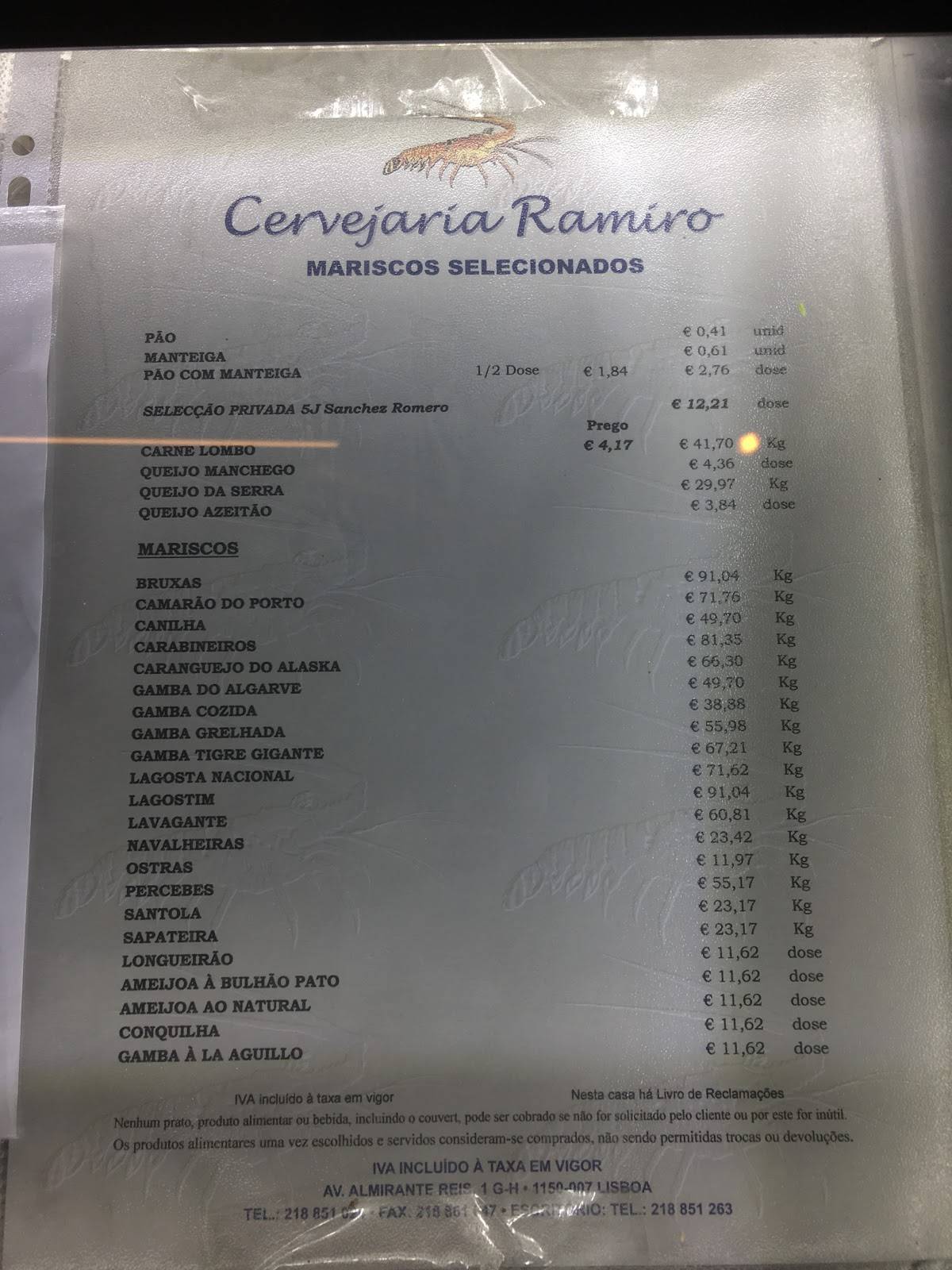 Menu em Cervejaria Ramiro pub & Bar, Lisboa, 1150-007 Lisboa