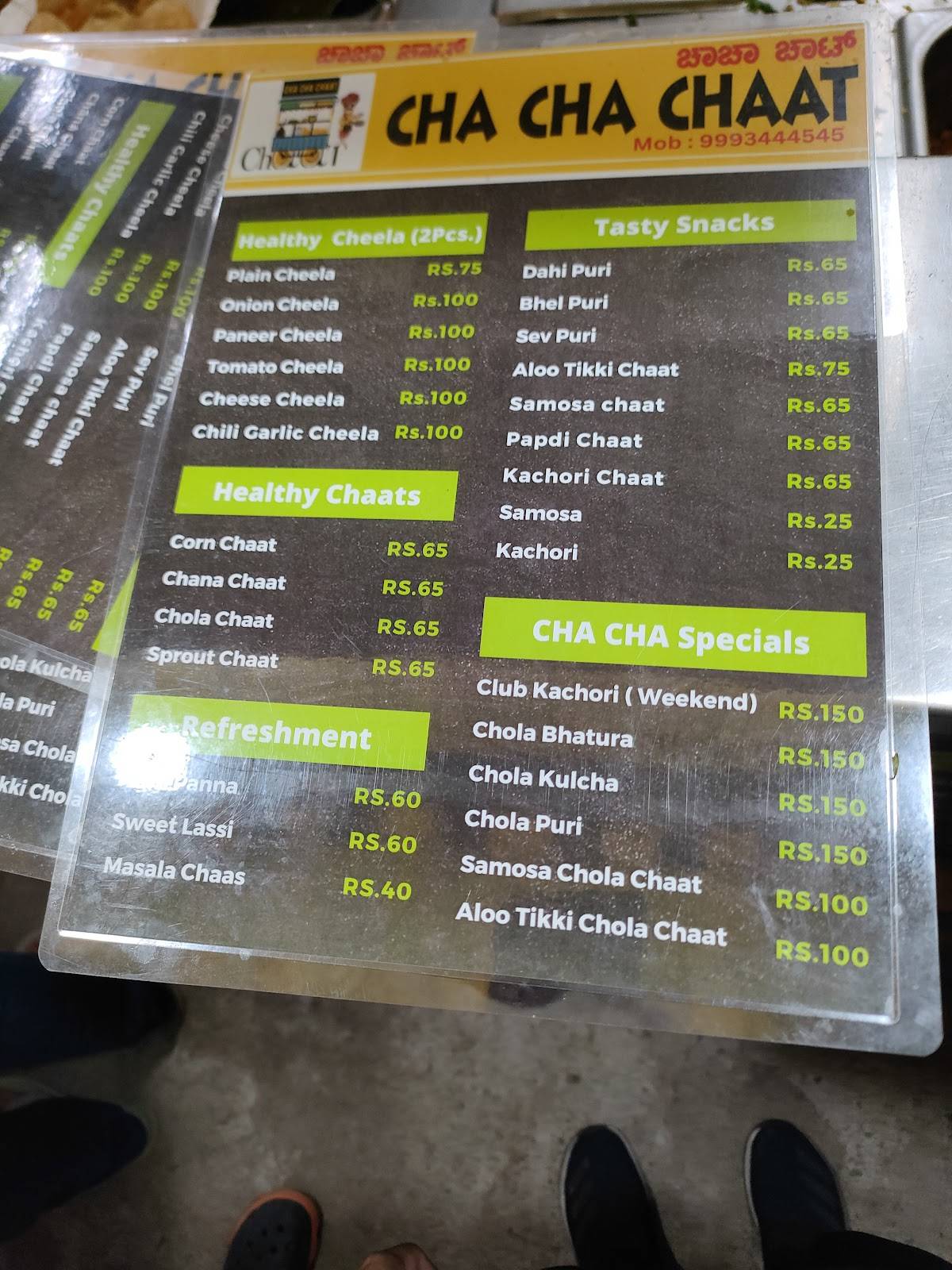 Menu at Cha Cha Chaat, Bengaluru