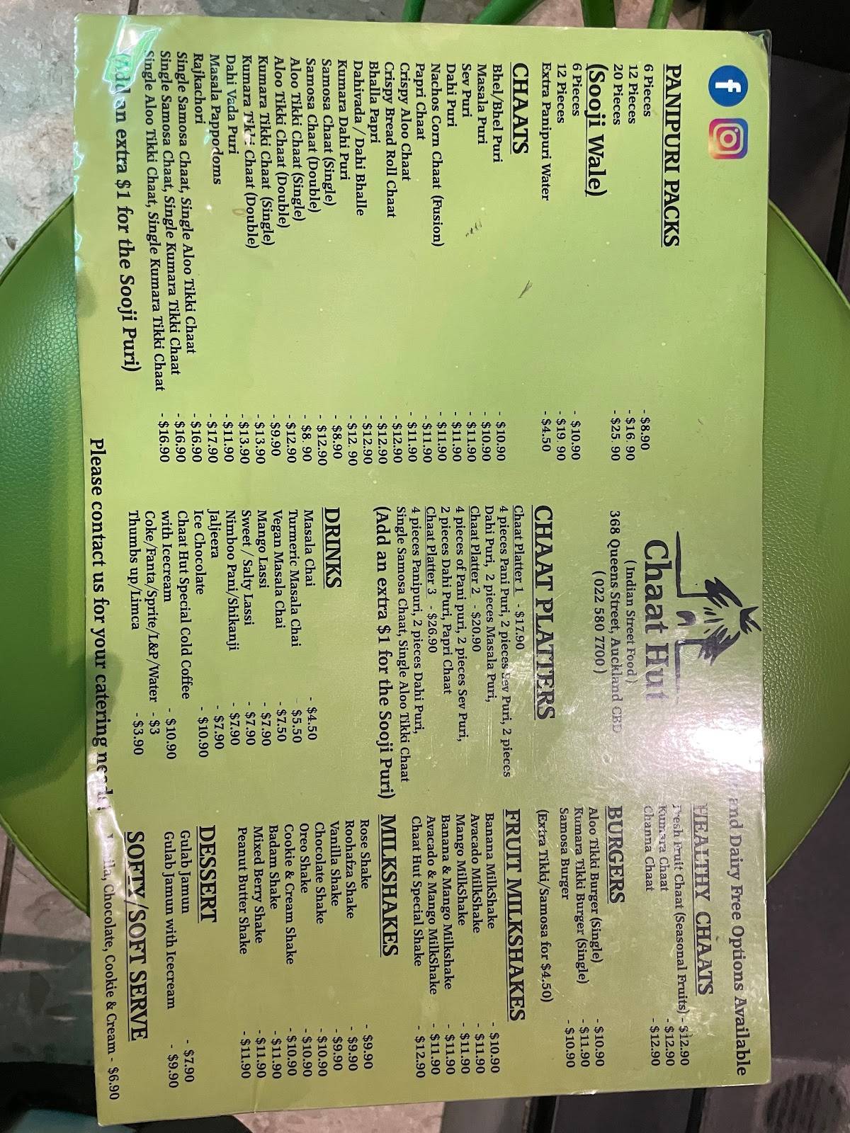 Menu at Chaat Hut - Takanini restaurant, Takanini