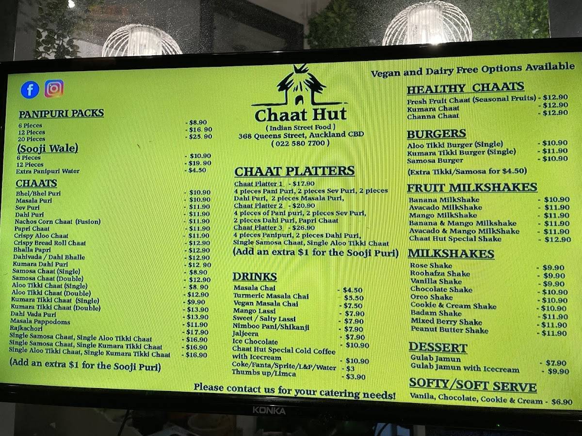 Menu at Chaat Hut - CBD restaurant, Auckland
