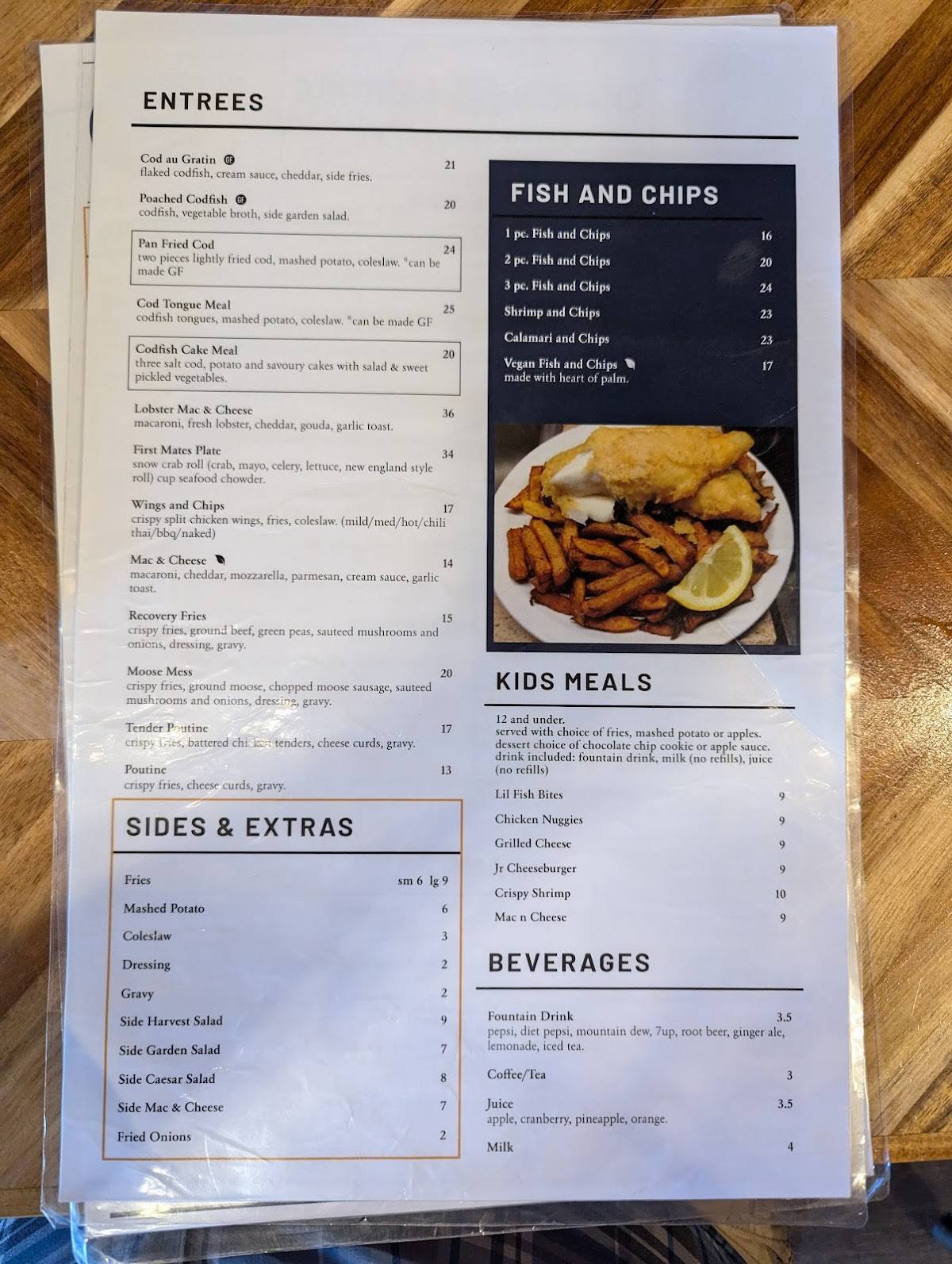 Menu at Chafe's Landing Restaurant, Petty Harbour-Maddox Cove