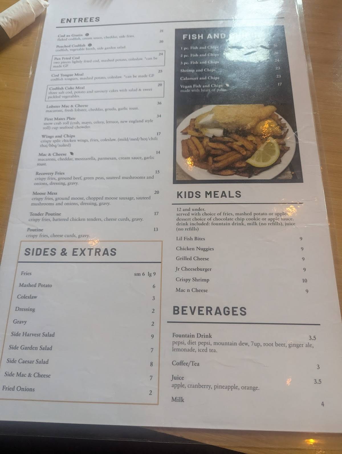 Menu at Chafe's Landing Restaurant, Petty Harbour-Maddox Cove