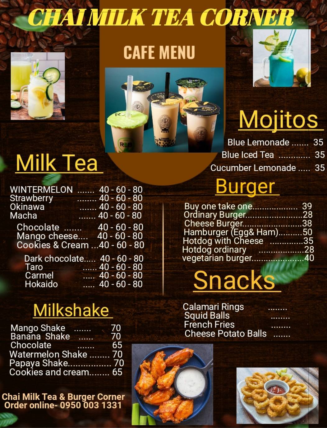 Menu at Chai Milk Tea & Burger Corner, Butuan City
