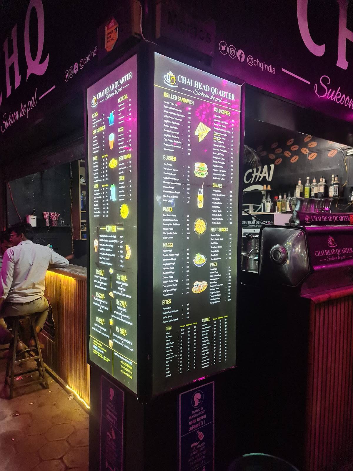 Menu at Chai head quarter, Bhopal