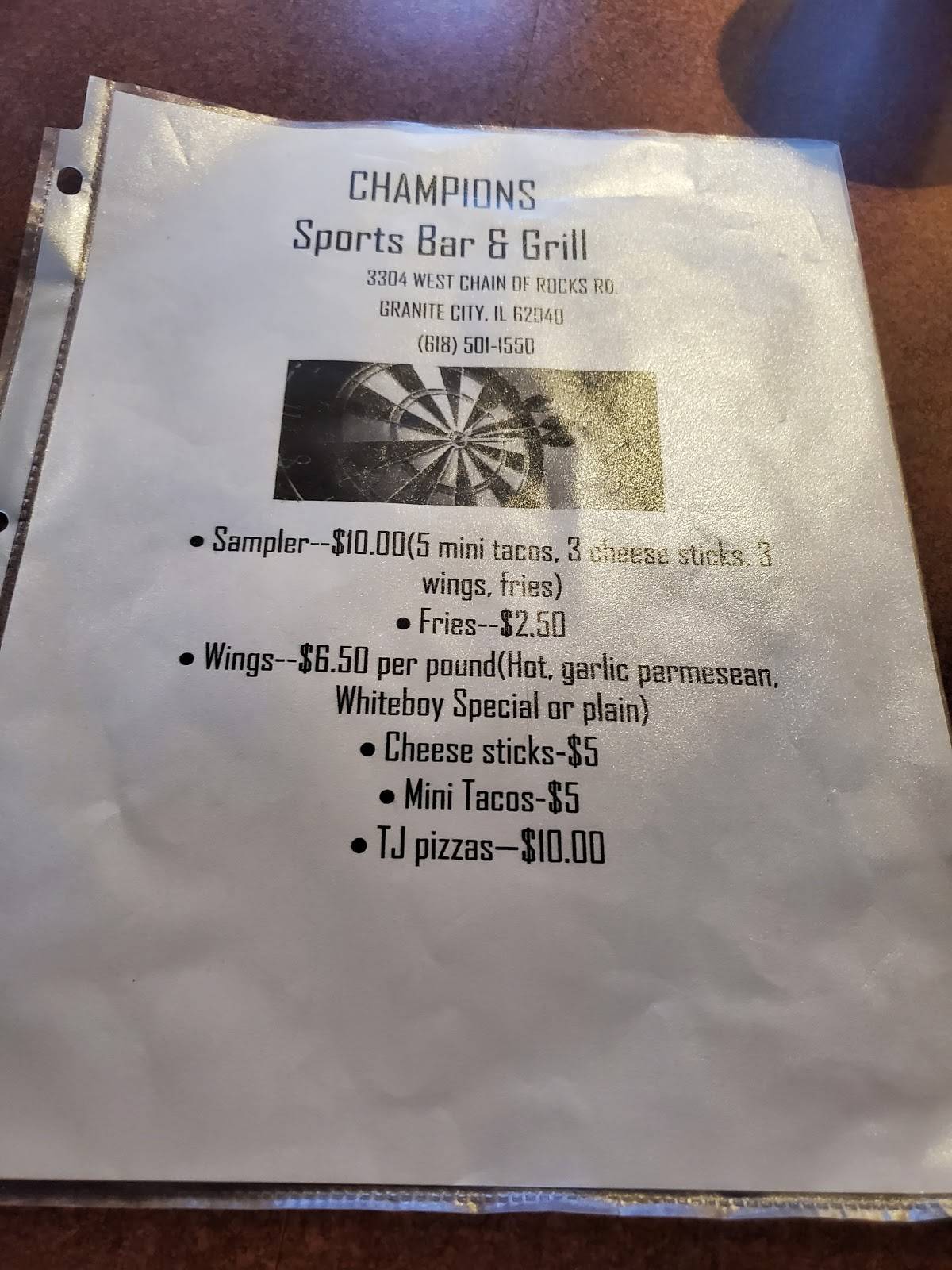Menu at Champions Sports Grill & Bar, Granite City