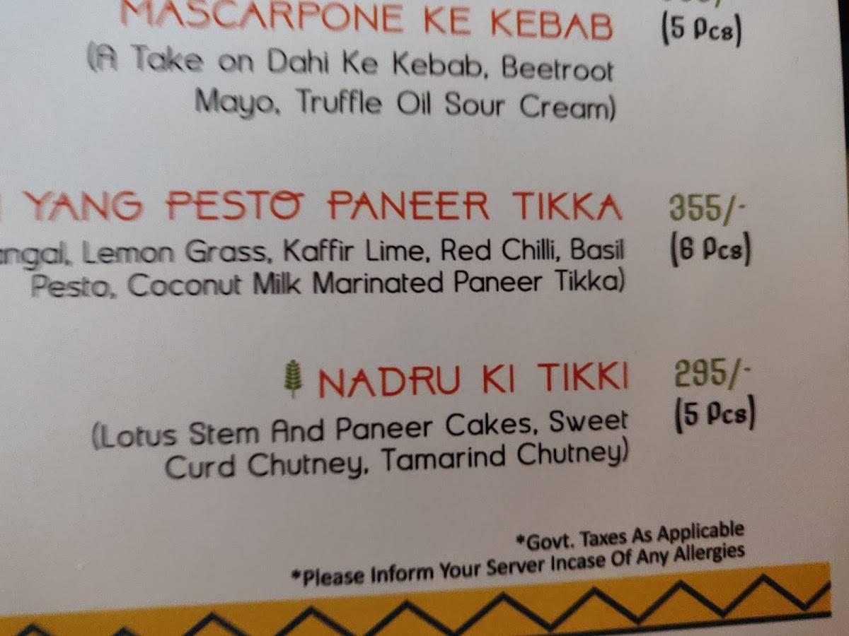 Menu at Dastaan, Chandigarh