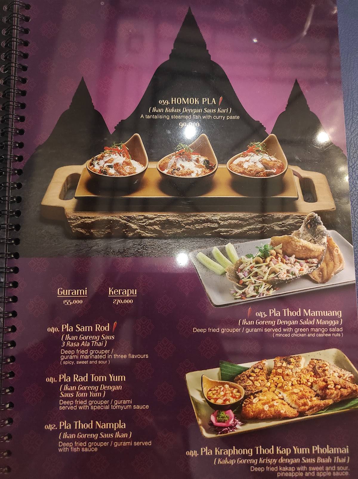 Menu at Chao Phraya Thai Fine Cuisine restaurant, Surabaya