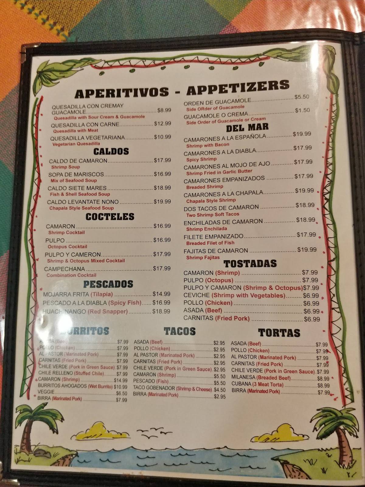 Menu at Chapala Market restaurant, Morro Bay