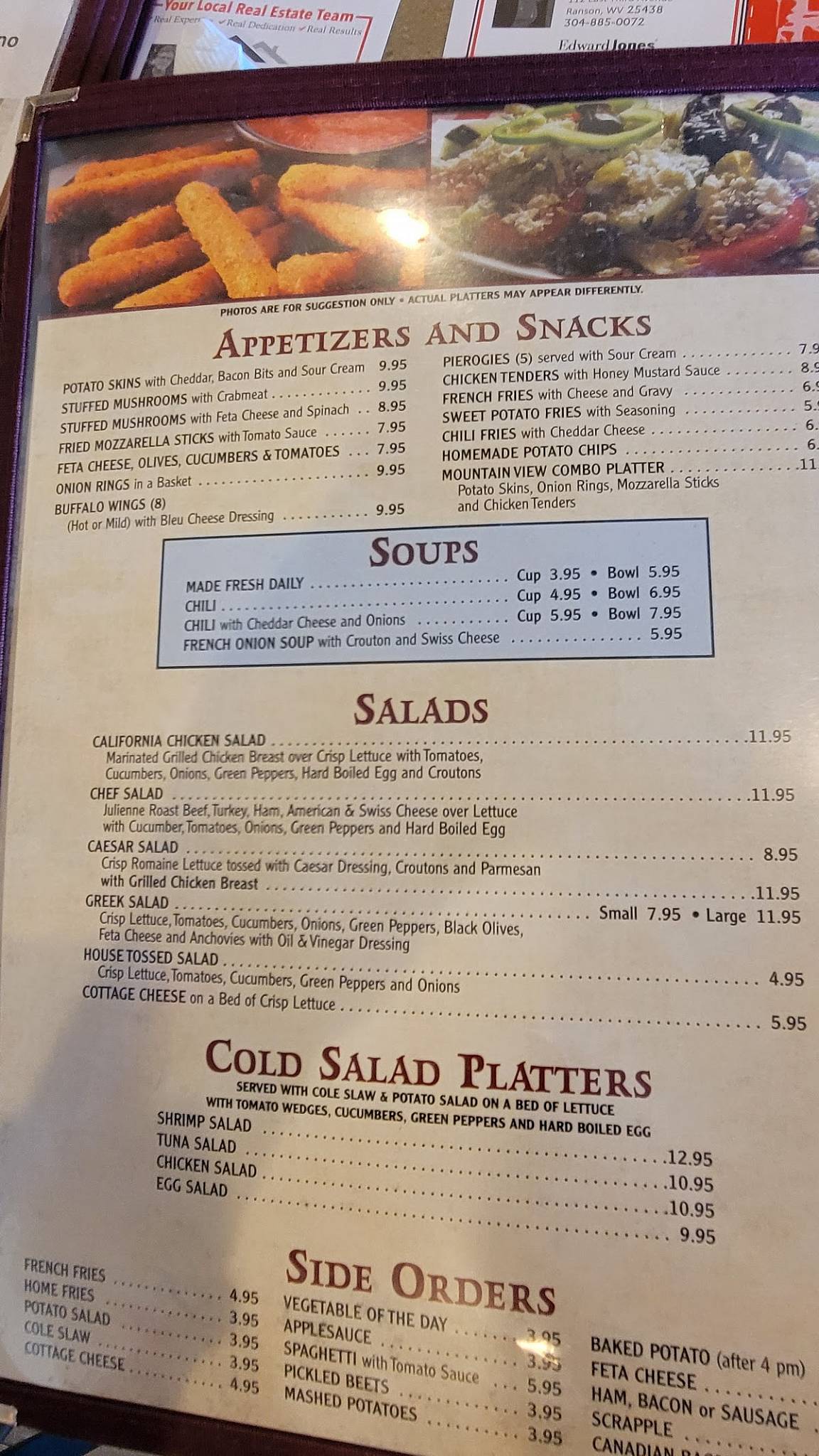 Menu at Mountain View Diner restaurant, Charles Town