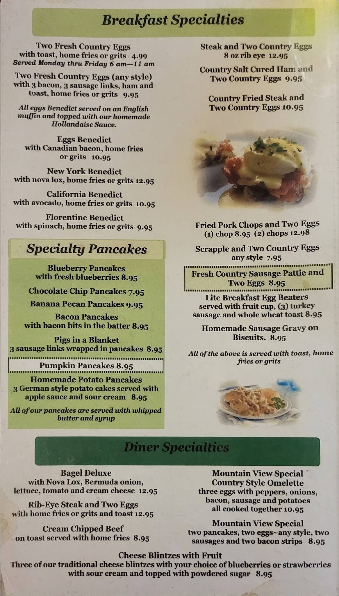 Menu at Mountain View Diner restaurant, Charles Town