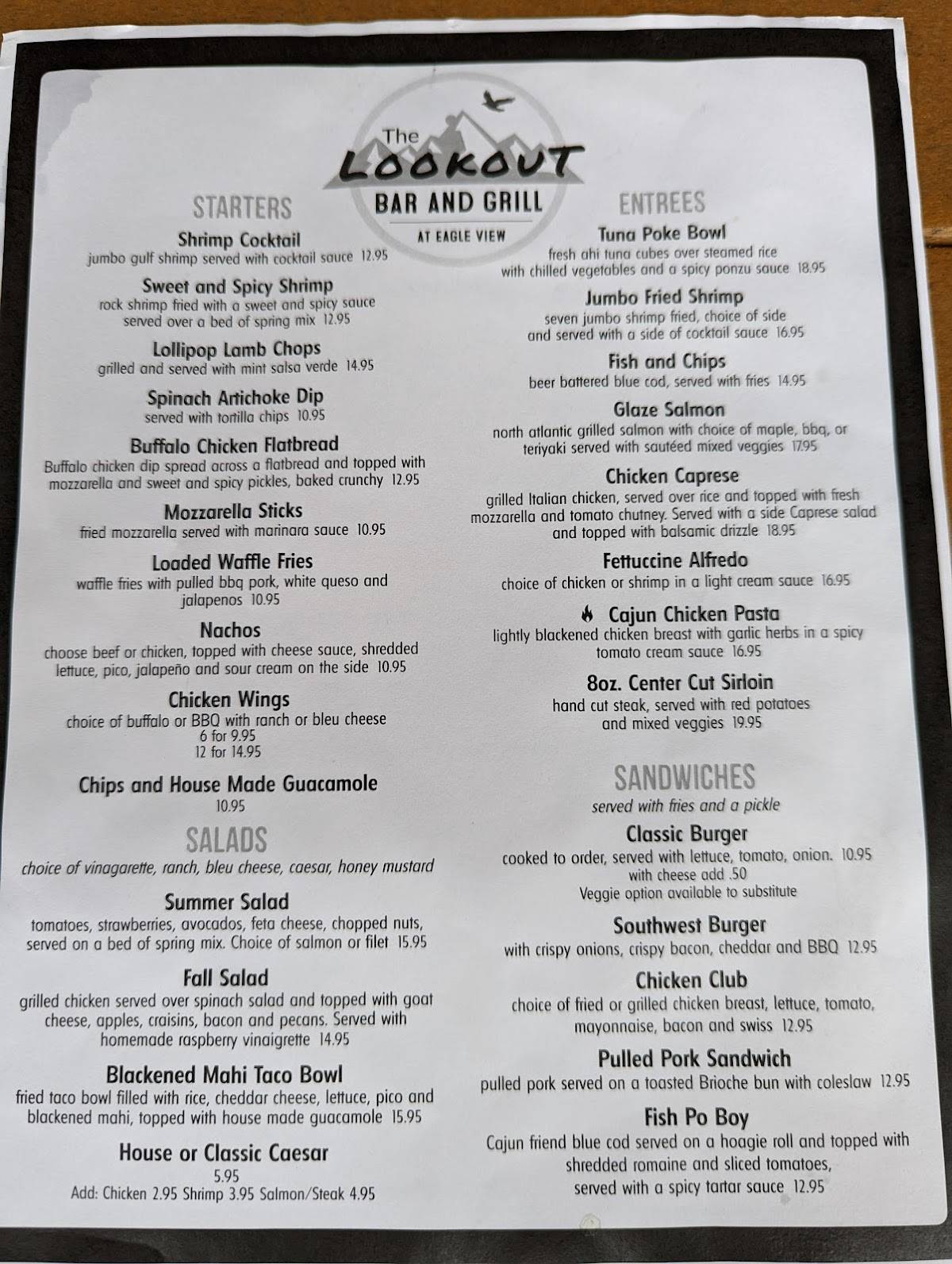 Menu at The Lookout Bar & Grill at Eagle View, Charleston