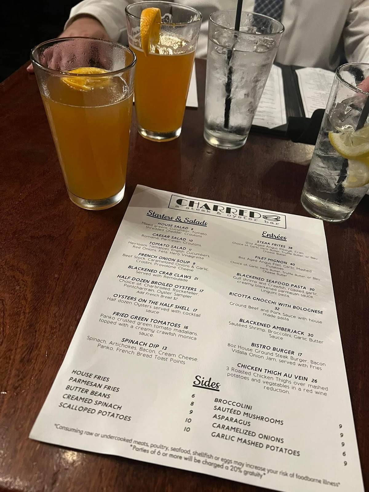 Menu at Charred: a steak & oyster bar, Ocean Springs