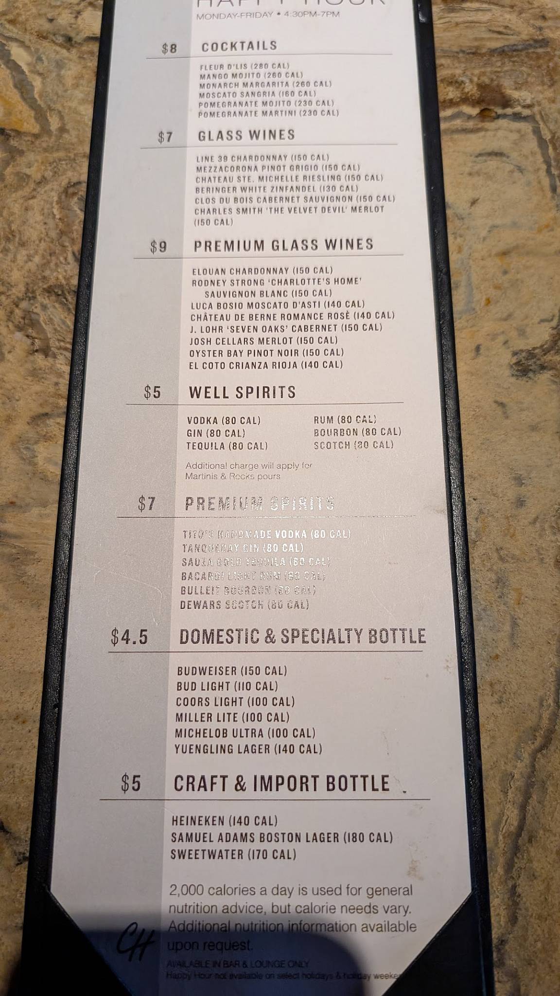 Menu at Chart House steakhouse, Savannah