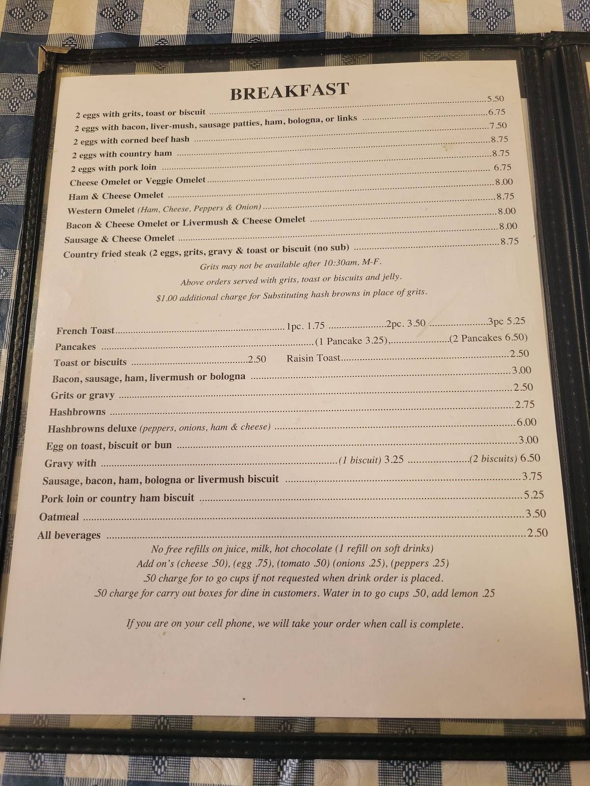Menu at Chat-n-Nibble restaurant, Kings Mountain, 415 N Piedmont Ave