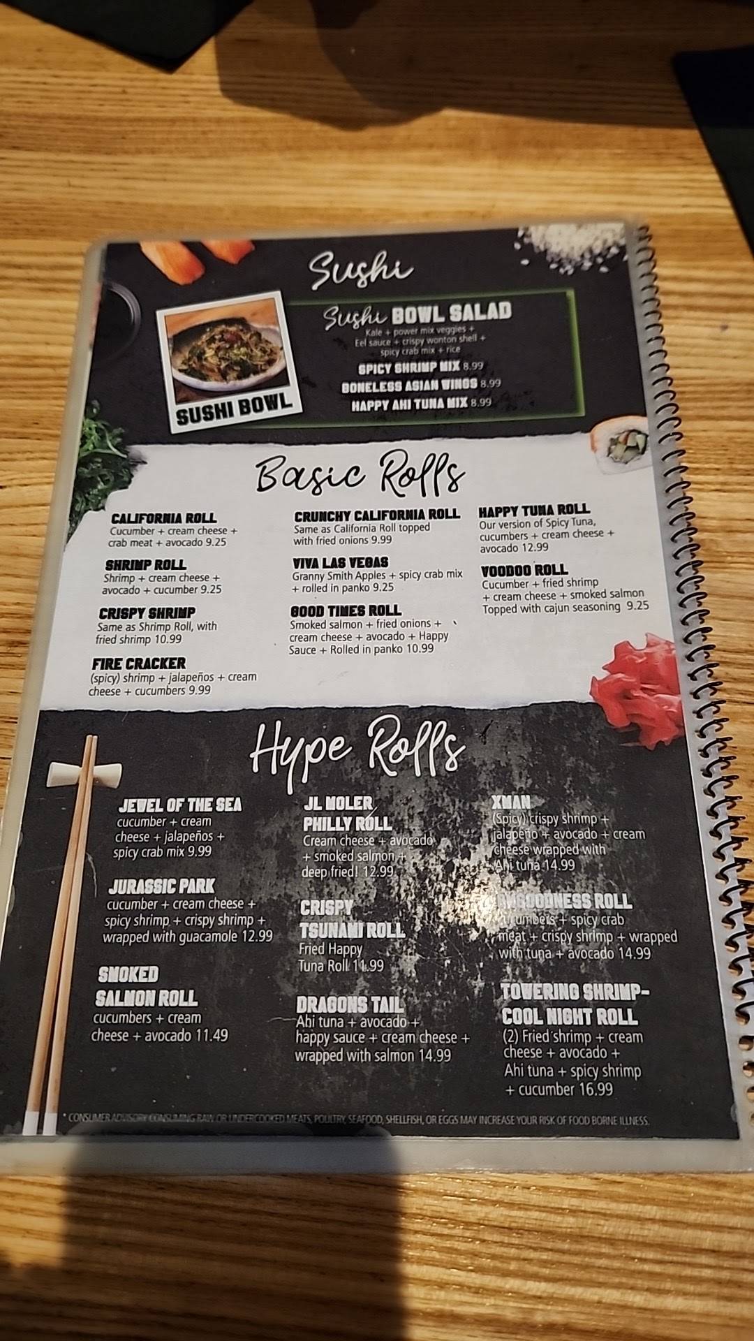 Menu at Chatters restaurant, Pittsburg