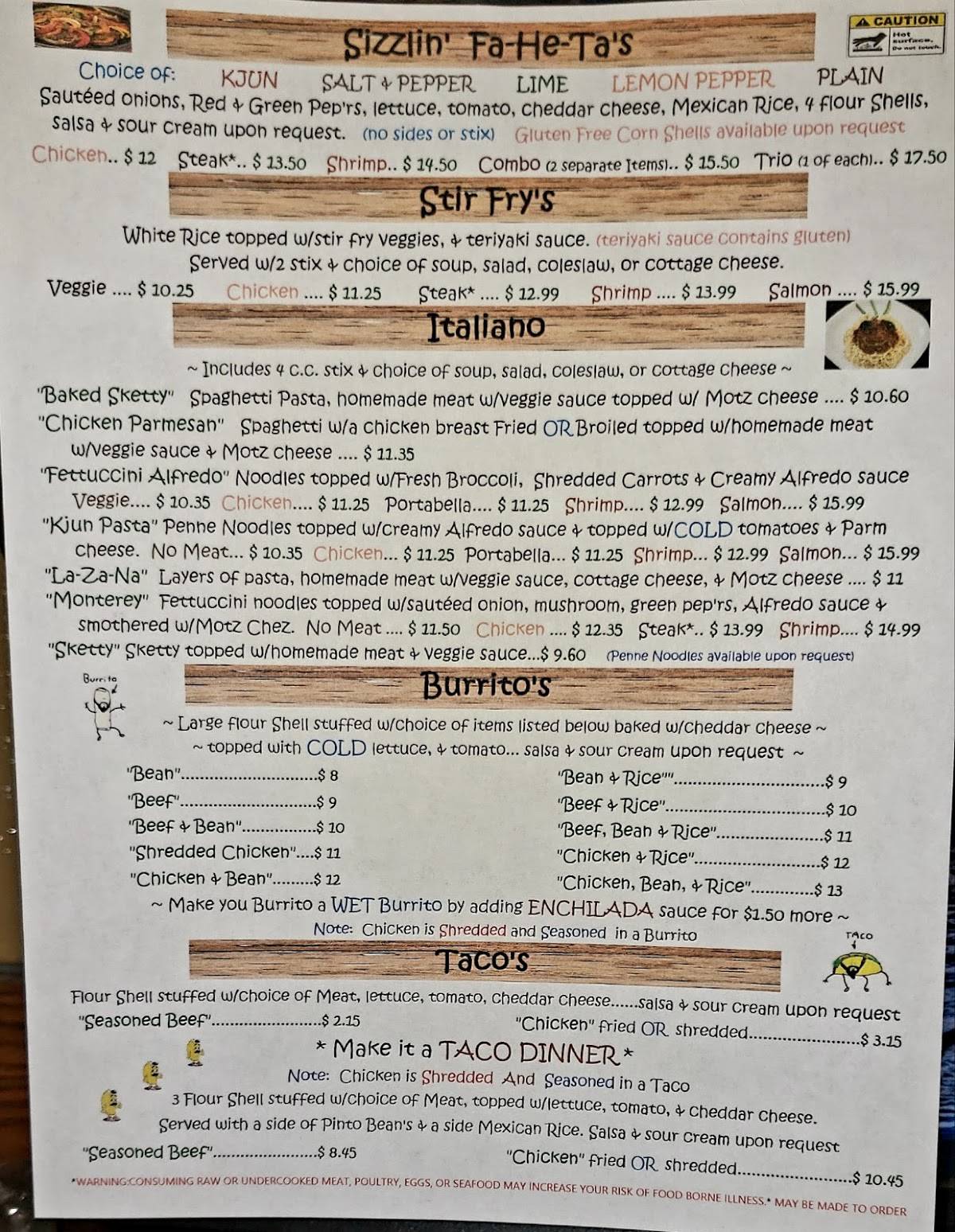 Menu at Cheap Charlie's steakhouse, Fort Gratiot Township
