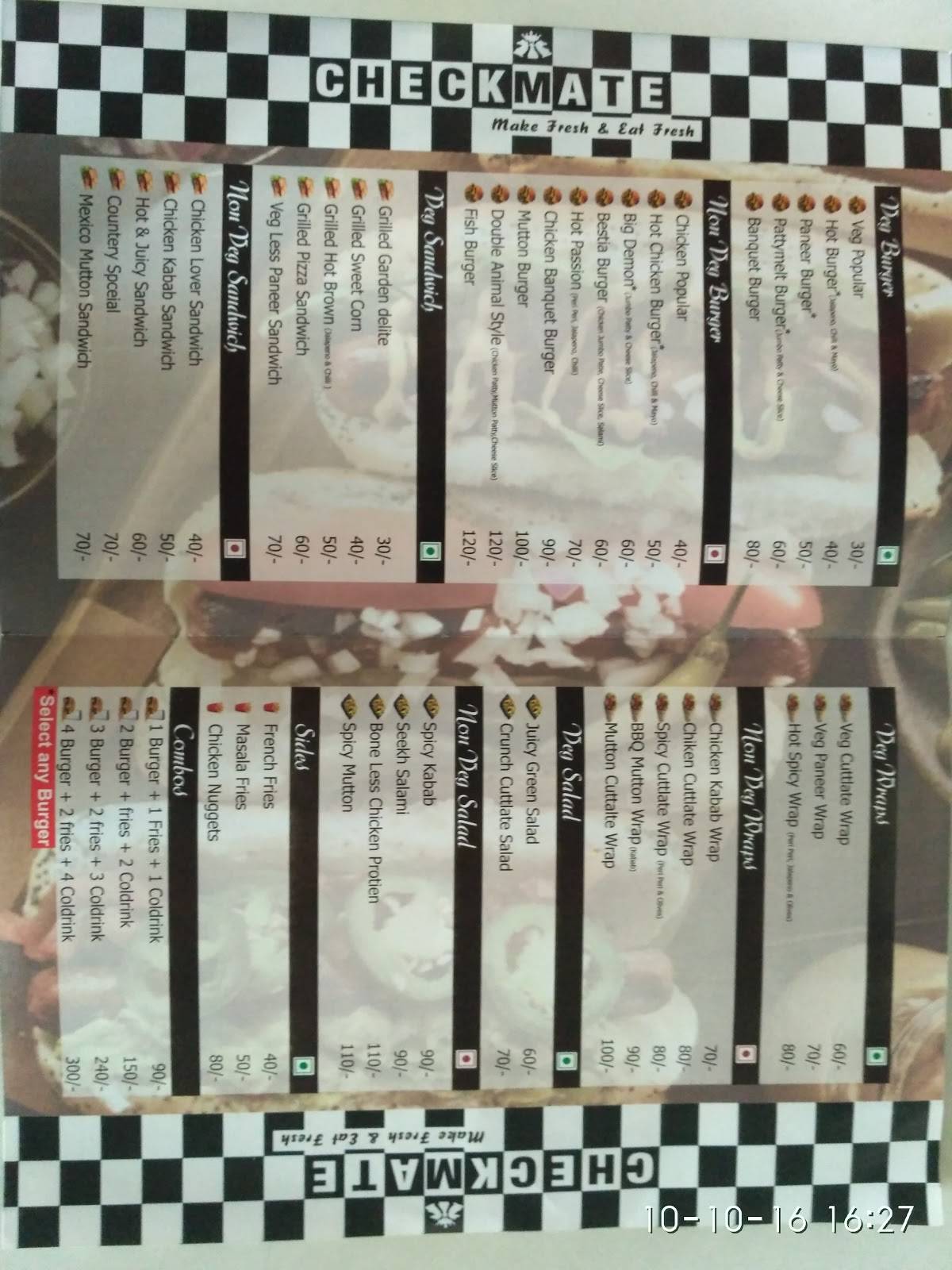 Menu at Checkmate Food, Yamuna Nagar