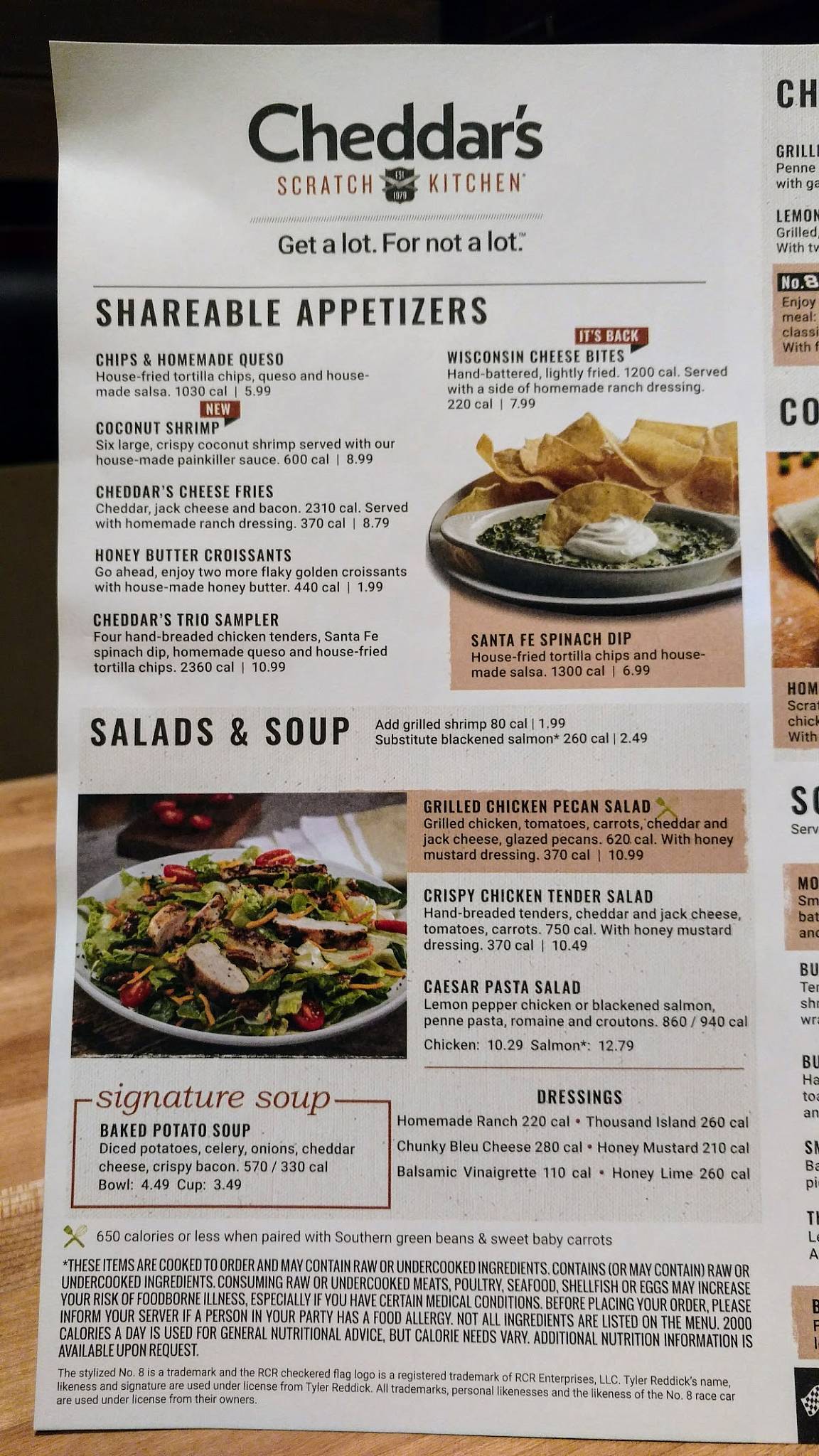 Menu at Cheddar's Scratch Kitchen restaurant, Cookeville