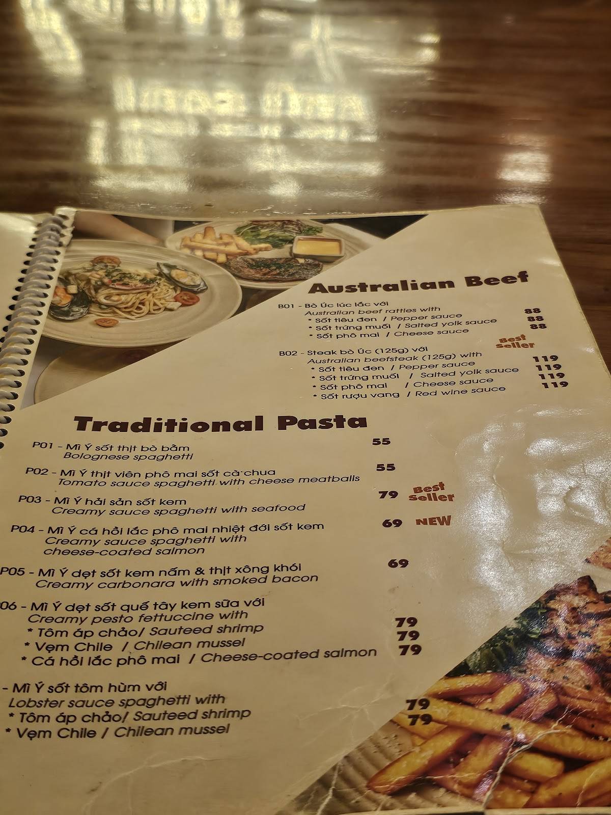 Menu at Cheese Pasta restaurant, Ho Chi Minh City, 6B Công trường Quốc Tế