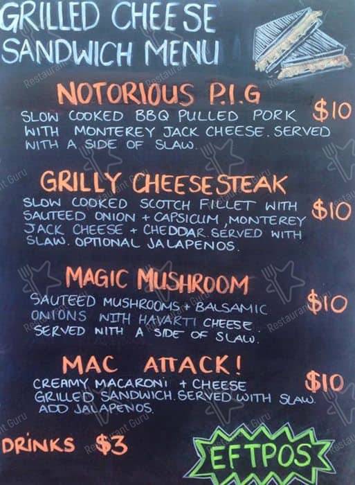 Menu at Pitt Street Cafe, Adelaide
