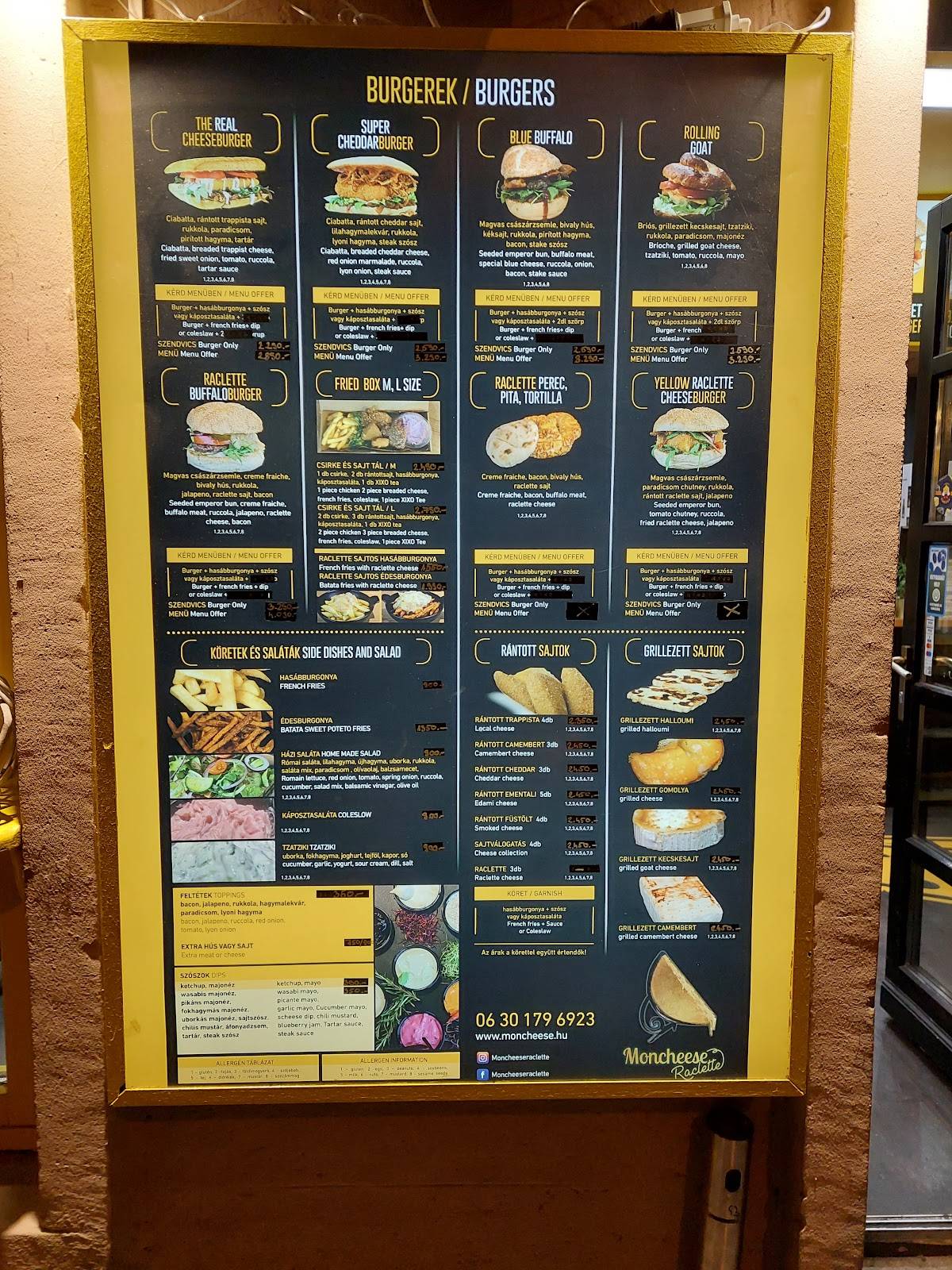 Menu at Cheesy restaurant, Budapest
