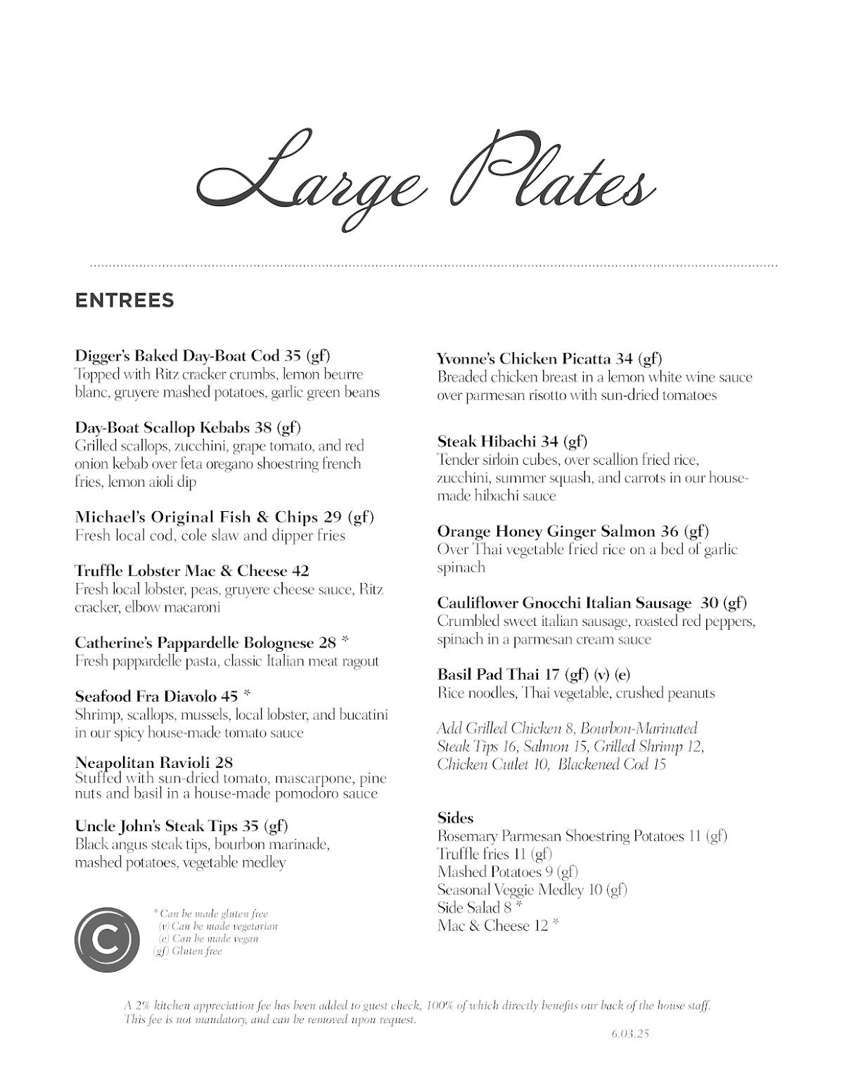 Menu at Cheever Tavern restaurant, Norwell