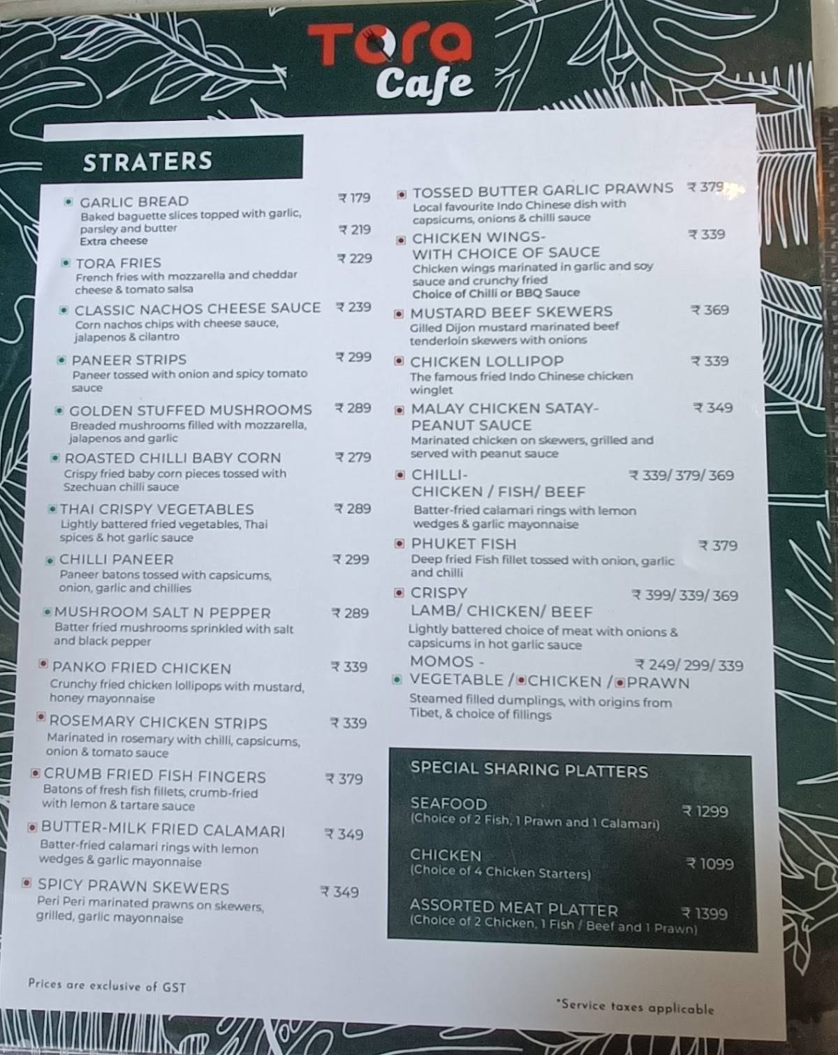 Menu at Tora Cafe & Restaurant, Chennai