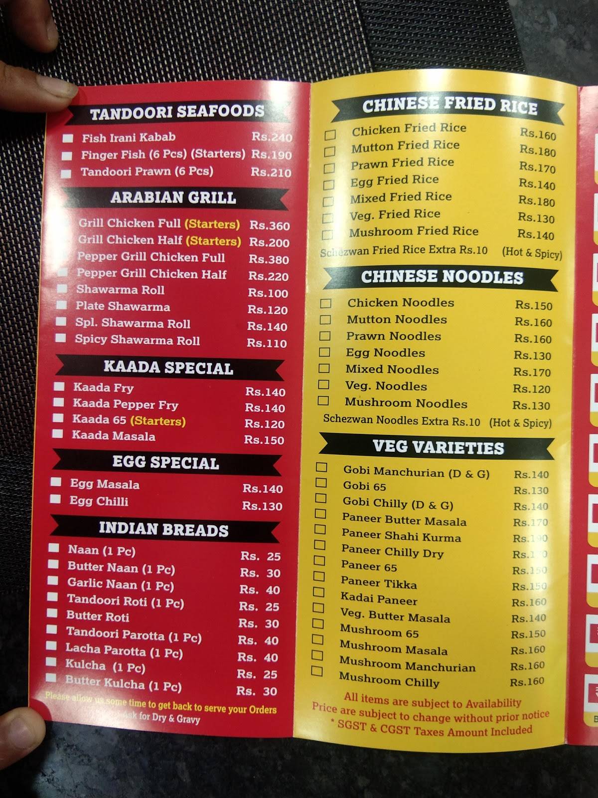 Menu at SS Hyderabad Biryani, Kolathur, Chennai