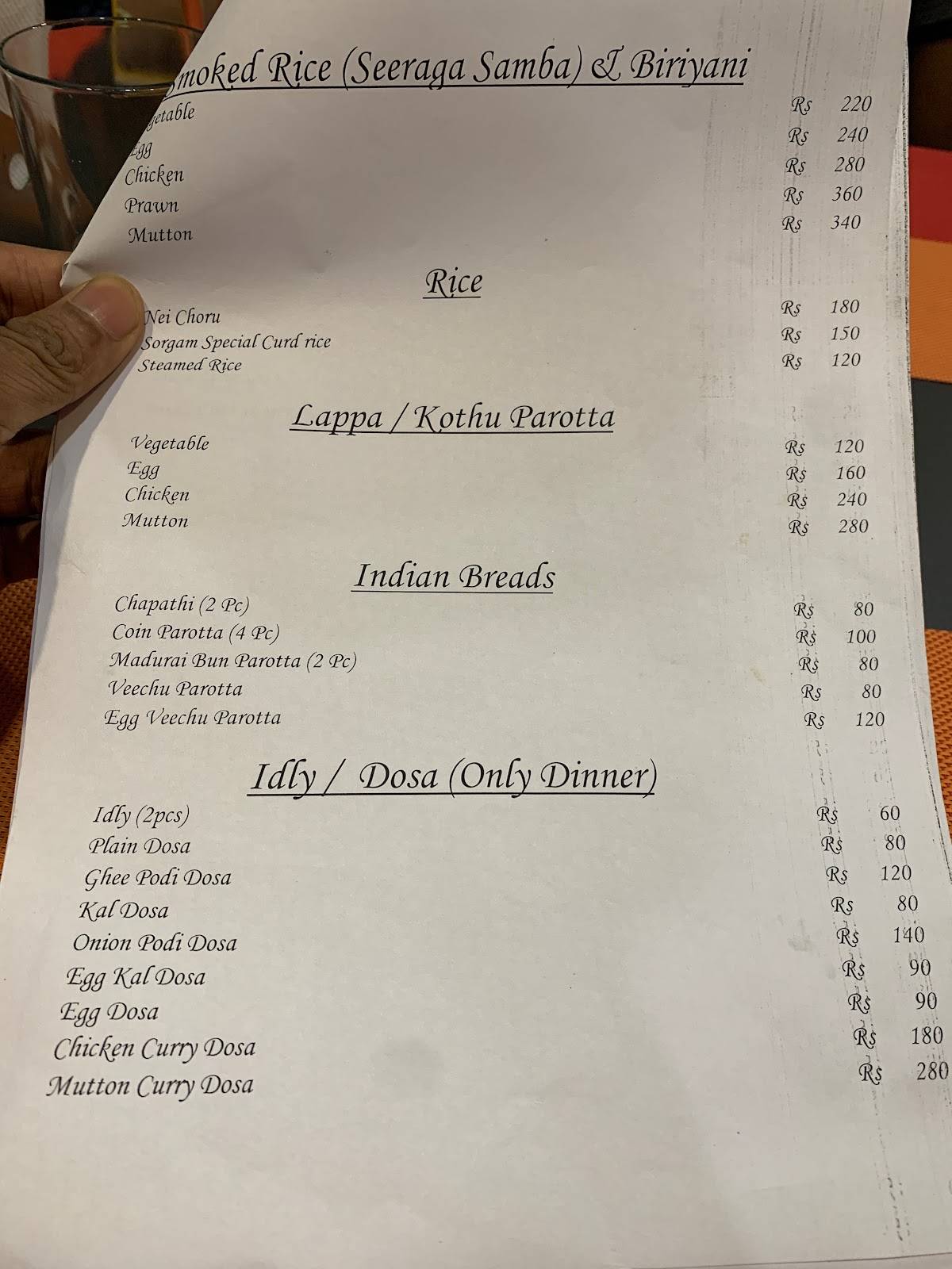 Menu at Sorgam @ Crimson Chakra, Chennai, #13