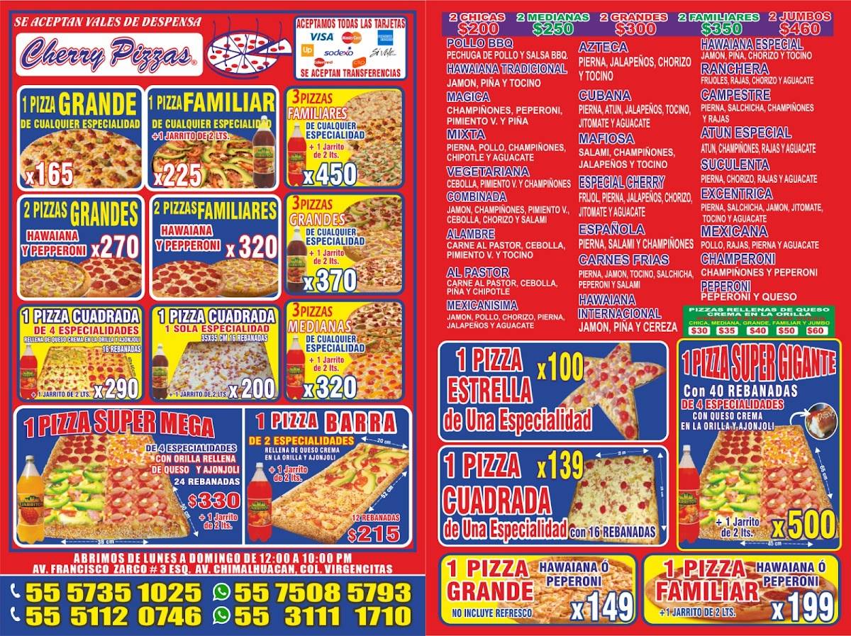 Menu at Cherry Pizzas restaurant, Ciudad Nezahualcóyotl