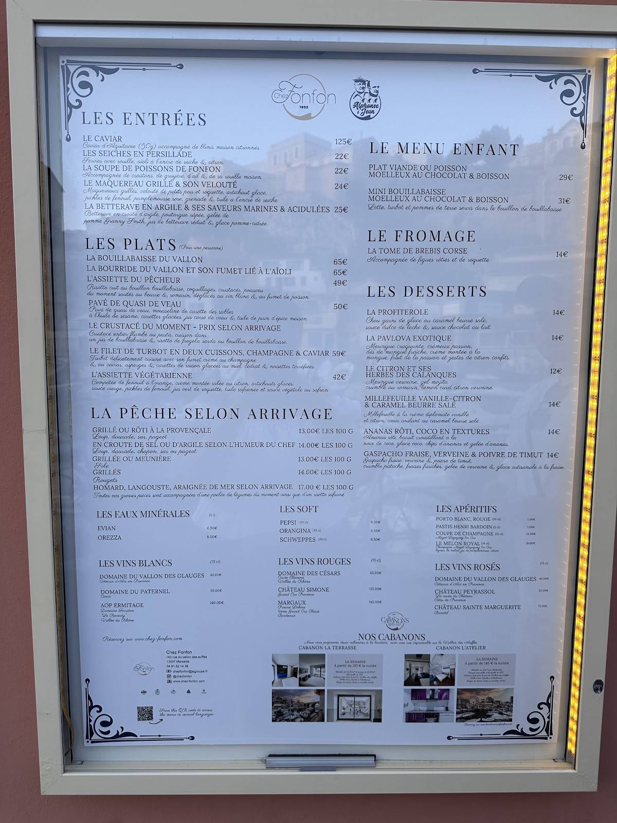 Menu at Chez Fonfon restaurant, Marseille
