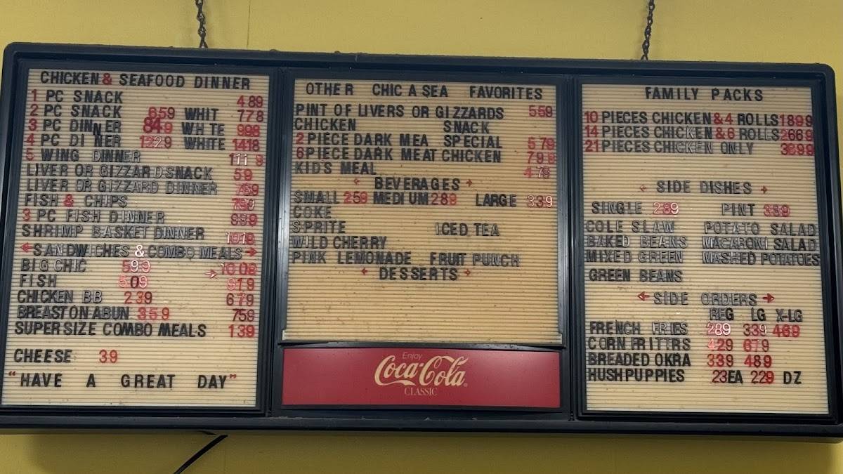Menu at Chic A Sea fast food, Hampton, W Pembroke Ave