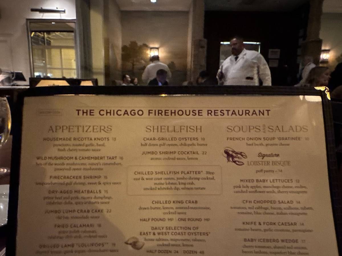 Menu at The Chicago Firehouse Restaurant, Chicago