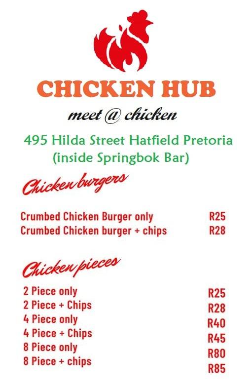 Menu at Chicken Hub restaurant, Pretoria
