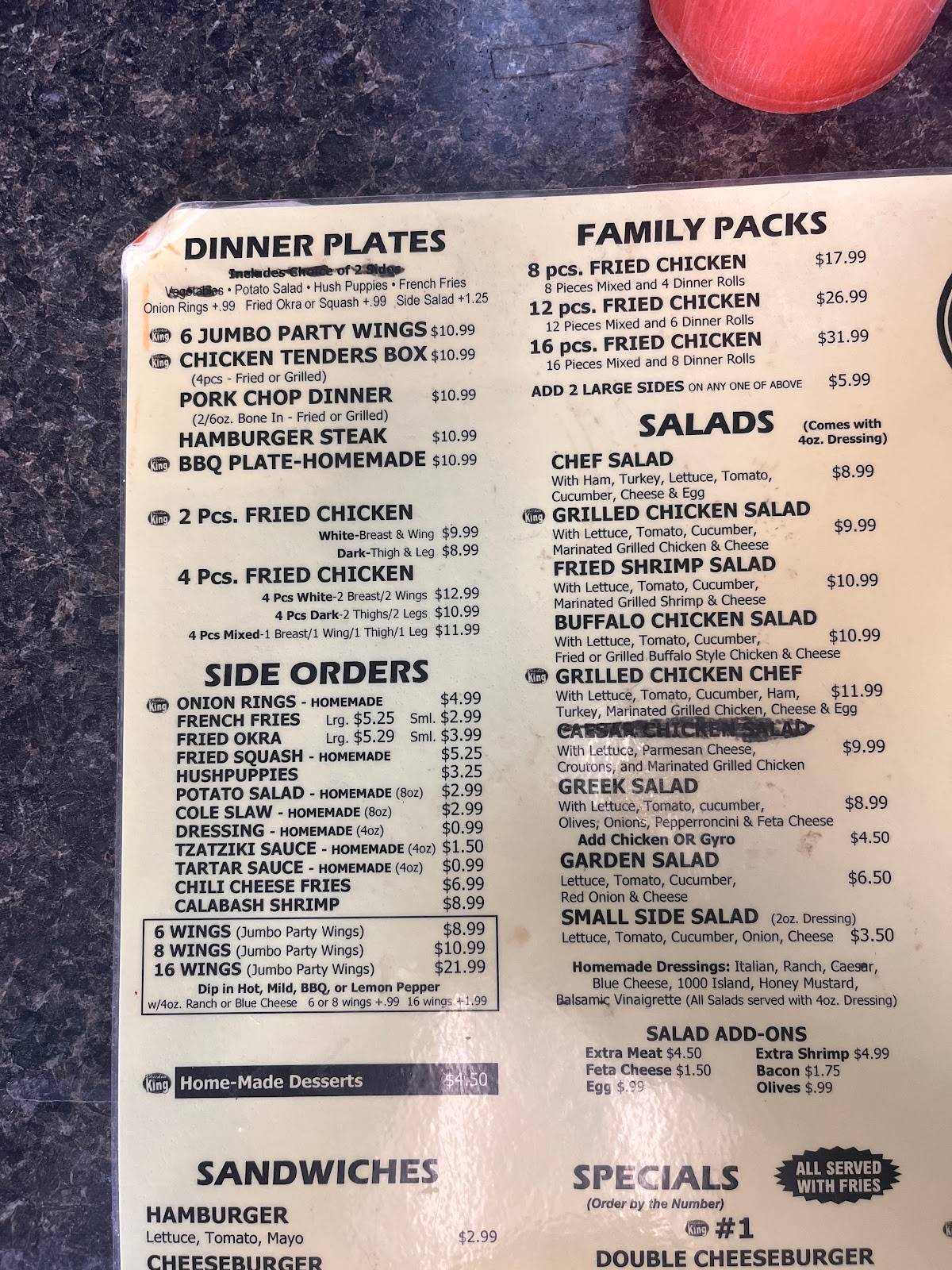 Menu at Chicken King Gastonia restaurant, Gastonia, 908 W Franklin Blvd