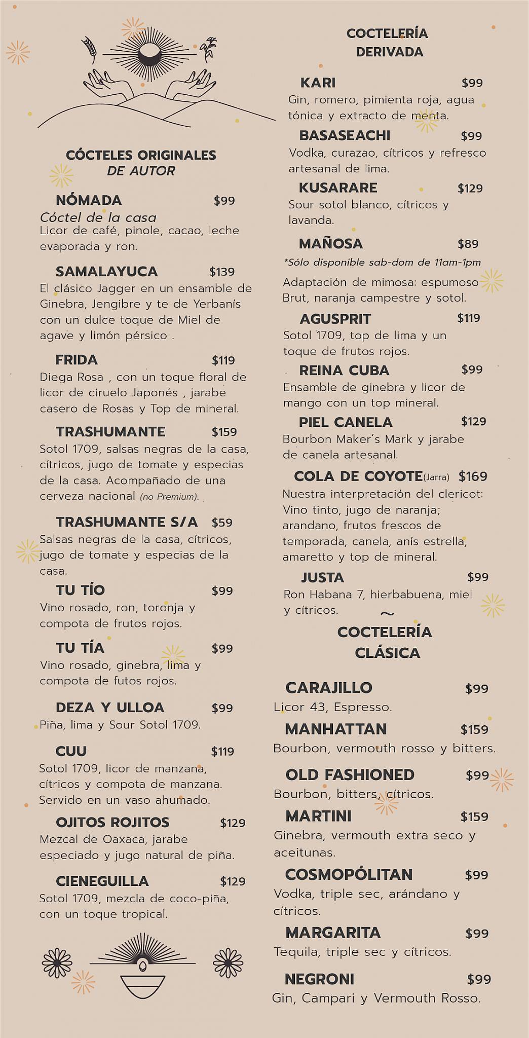 Carta del restaurante Nómada Paradero Gastronómico, Chihuahua