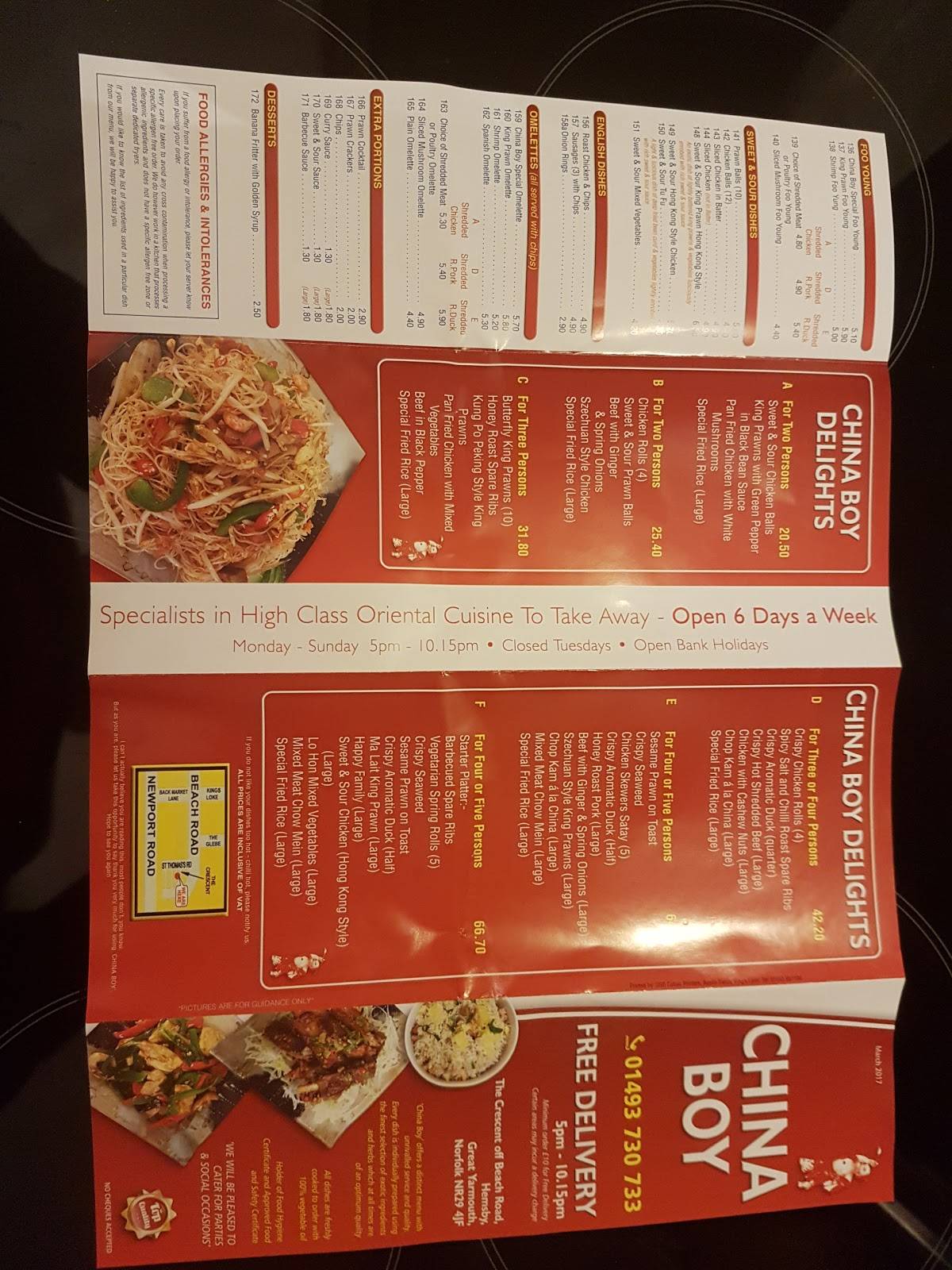 Menu at China Boy fast food, Ormesby Saint Margaret