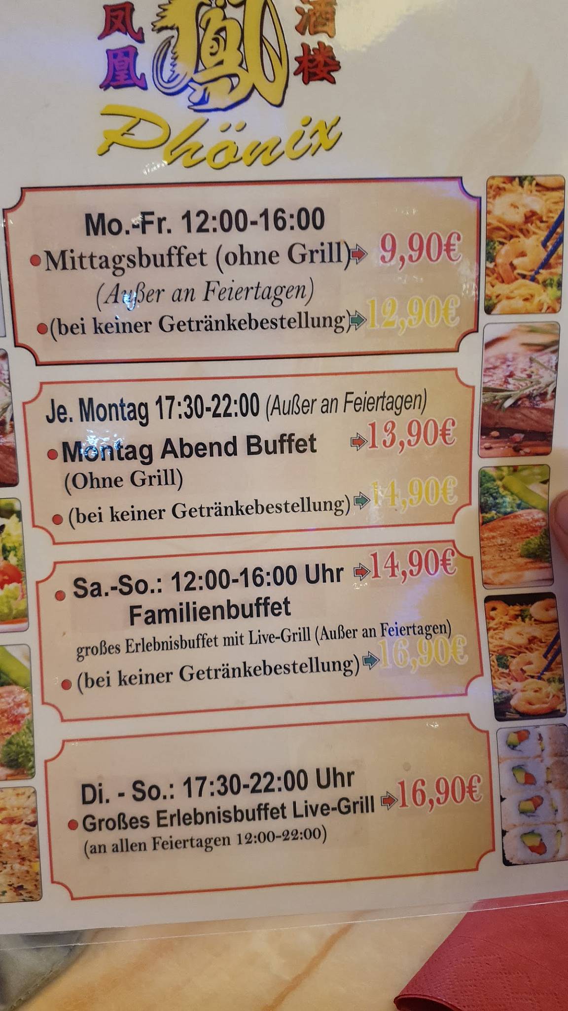 Speisekarte von China-Restaurant Phönix Buffet, Berlin