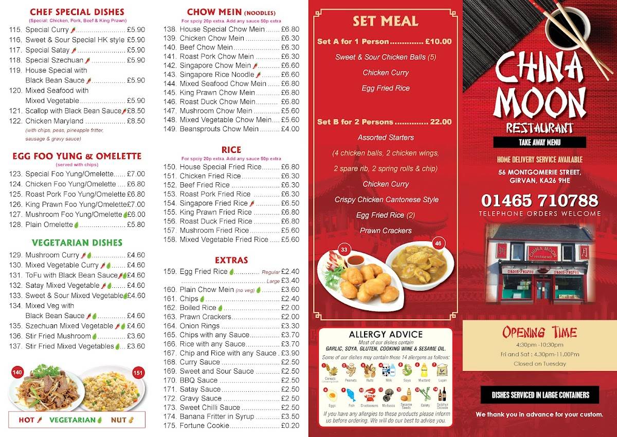 Menu at China moon Restaurant & takeaway, Girvan