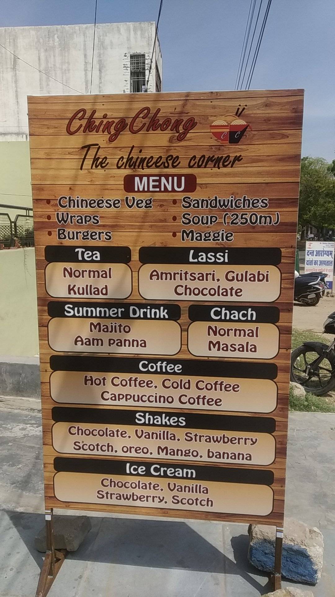 Menu at Ching Chong - the Chinese corner, Jaipur