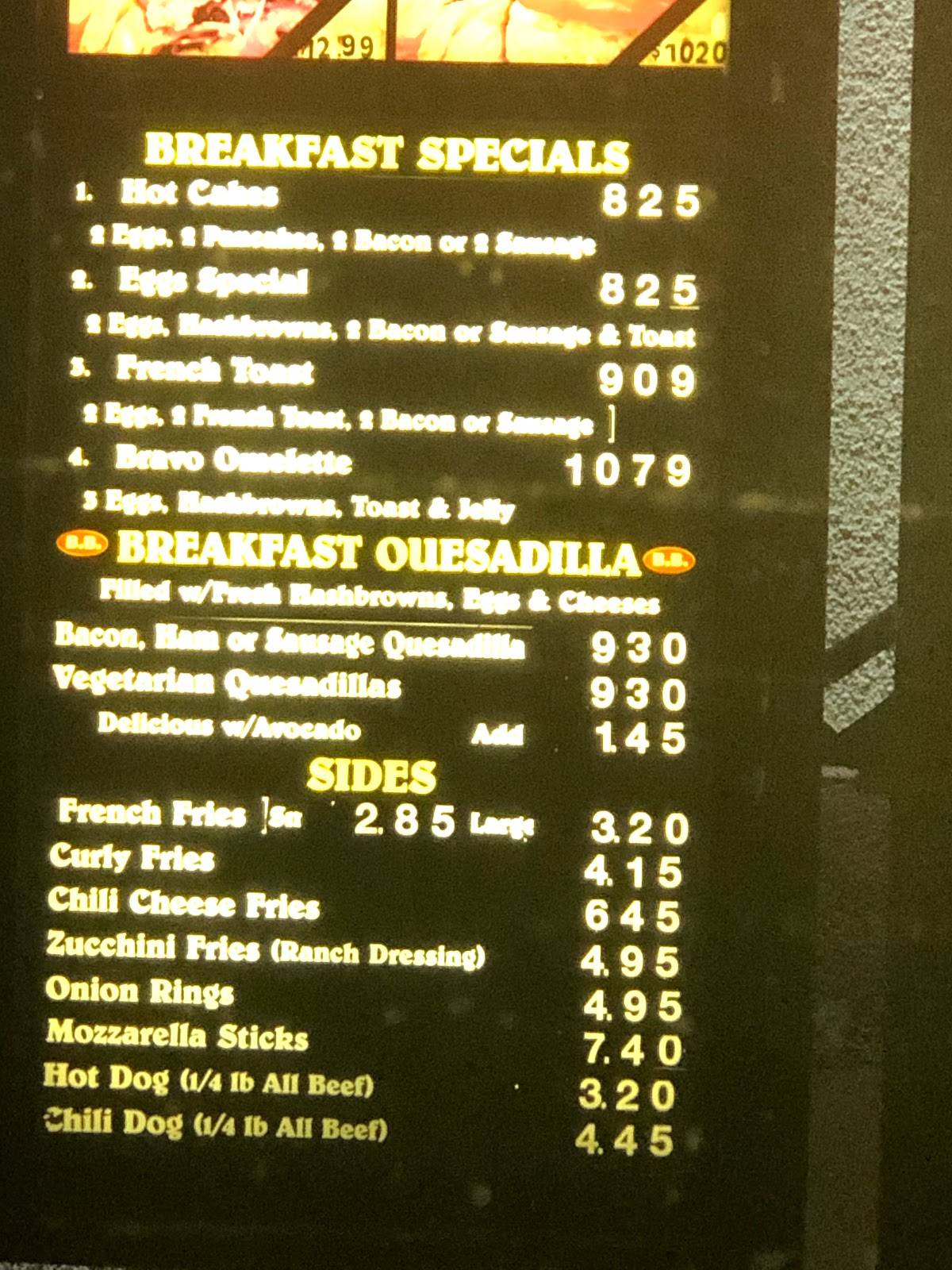 Menu at Bravo Burgers restaurant, Chino Hills