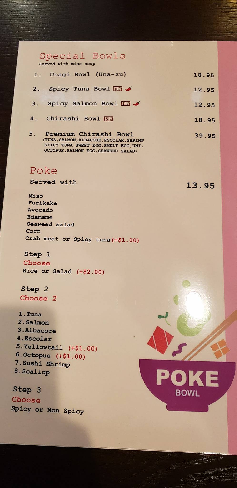 Menu at Vanilla Fish restaurant, Chino Hills