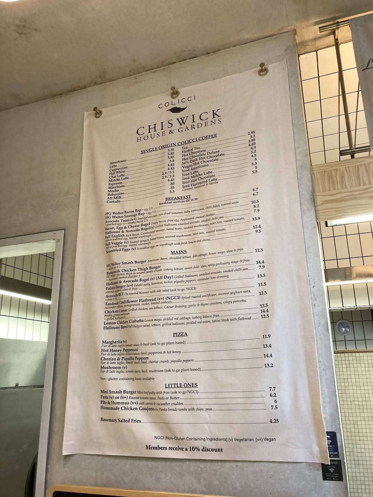 Menu at Chiswick House Café cafe, London, 22 Burlington Ln