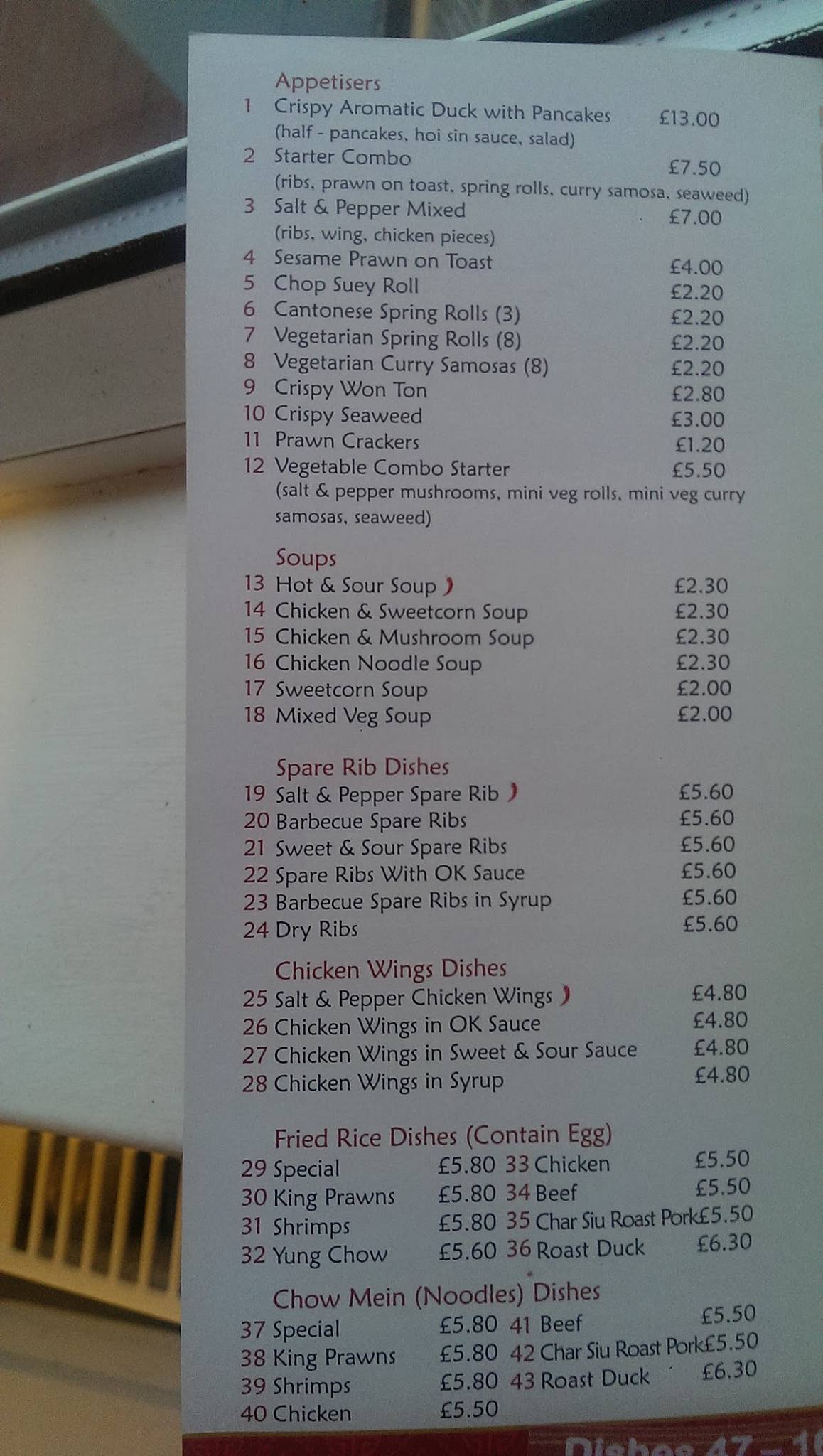 Menu at Chop Suey House fast food, Rochdale